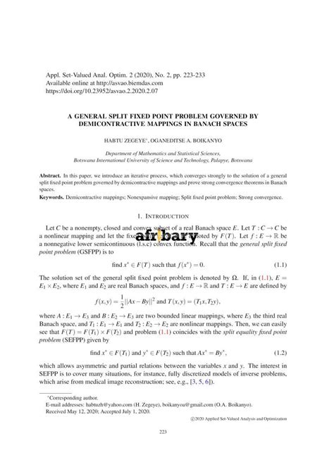 A General Split Fixed Point Problem Governed By Demicontractive Mappings In Banach Spaces Afribary