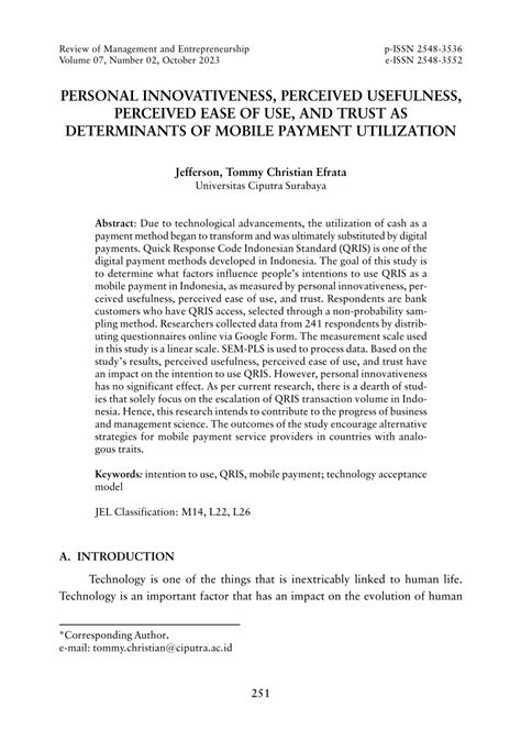 Pdf The Influence Of Personal Innovativeness Perceived Usefulness