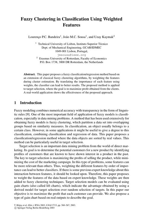 Pdf Fuzzy Clustering In Classification Using Weighted Features