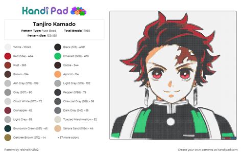 Tanjiro Kamado Fuse Bead Pattern Kandi Pad Kandi Patterns Fuse