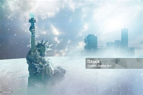 지구 온난화와 기후 변화 문제의 상징으로 뉴욕의 얼음에 얼어 붙은 자유의 여신상 3d 렌더링 0명에 대한 스톡 사진 및 기타 이미지 Istock