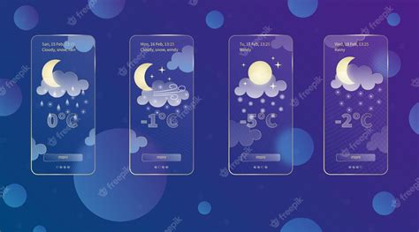 Premium Vector Set Of 3d Glassmorphism Weather Forecast App Template Interface Design Kit