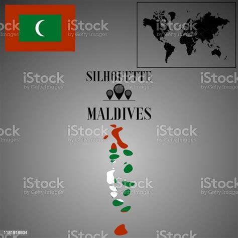 몰디브는 배경 개체 요소 국가 설정에서 기호에 고립 된 벡터 일러스트 크리에이티브 디자인 내부 의 국기와 세계지도 윤곽 실루엣을 설명합니다 가정 생활에 대한 스톡 벡터 아트