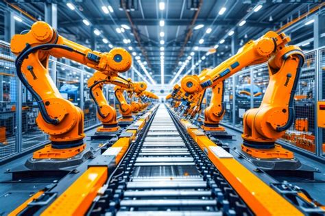 Robotic Arms Assembling Products On Conveyor Beltxa Premium Ai Generated Image