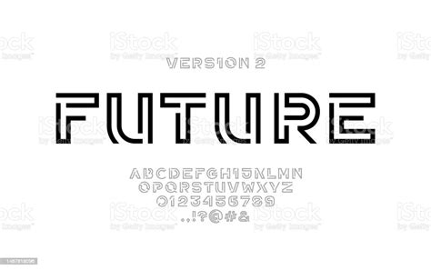 디지털 스타일 알파벳 선에서 글꼴 선형 스타일로 만든 문자 및 숫자 벡터 일러스트 레이 션 10eps 0명에 대한 스톡 벡터