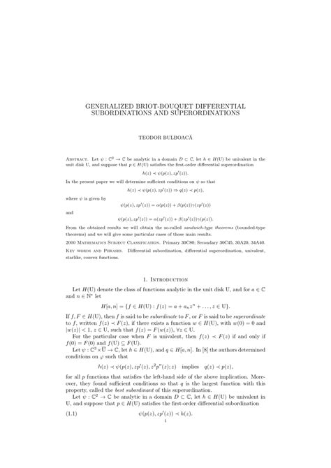 Pdf Generalized Briot Bouquet Differential Subordination And Superordination