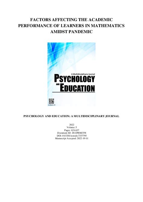 Pdf Factors Affecting The Academic Performance Of Learners In Mathematics Amidst Pandemic