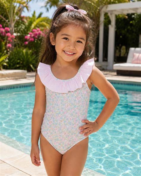 Girls Floral Swimsuit Pastel One Piece Swimsuit Ruffle Girls Bathing