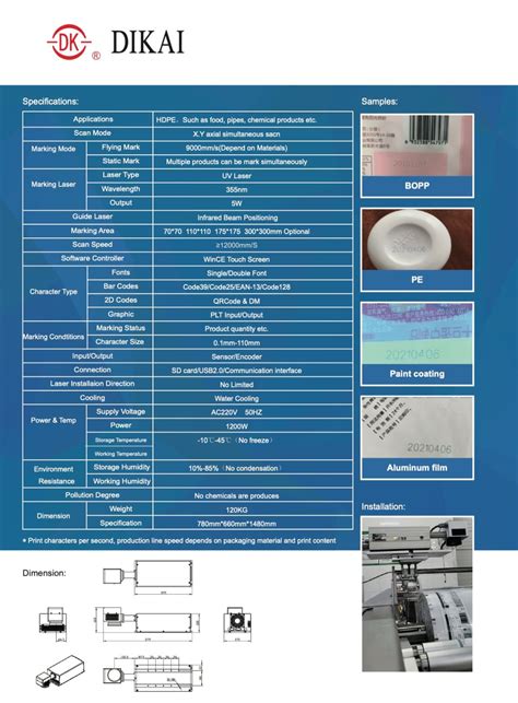 Dikai UV Laser Coding Machine W W Digital Flex Printing Machine With CE Certificate For PE