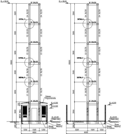 Sectional Elevation Of Tower In Autocad Dwg File