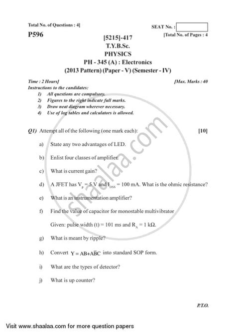 Electronics 2017 2018 B Sc Physics Semester 6 Tybsc 2013 Pattern Question Paper With Pdf