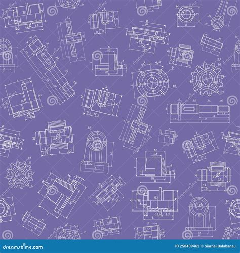 Technical Drawing Machine Details Seamless Pattern Violet Stock Vector Illustration Of