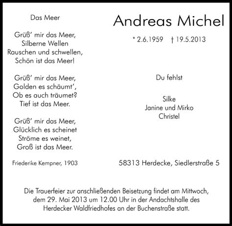 Traueranzeigen Von Andreas Michel Trauer In Nrw De