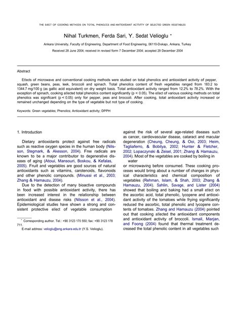 Pdf The Effect Of Cooking Methods On Total Phenolics And Antioxidant
