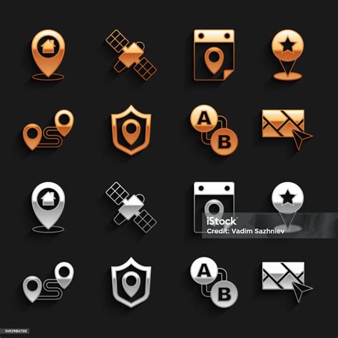 Set Location Shield Map Pointer With Star City Map Navigation Route Location Travel Planning