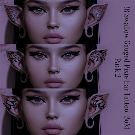 Second Life Marketplace R Swallow Gauged Pixie Ear Tattoo Bom Pack 2