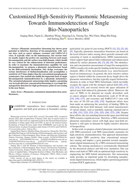 Pdf Customized High Sensitivity Plasmonic Metasensing Towards