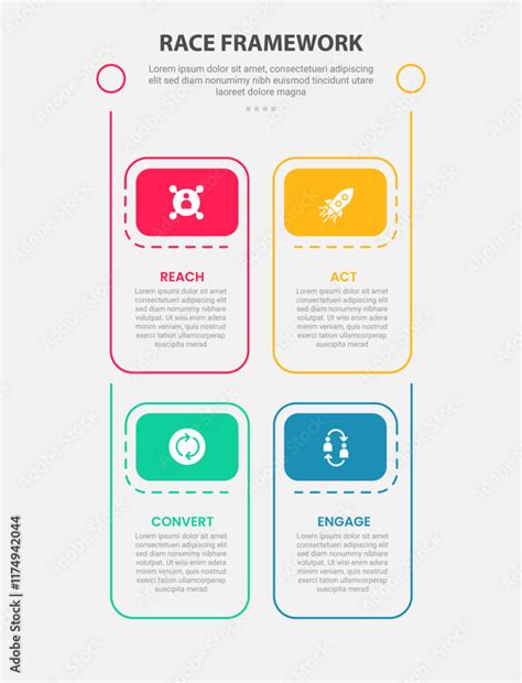 Race Framework Infographic Outline Style With 4 Point Template With Vertical Box Structure With