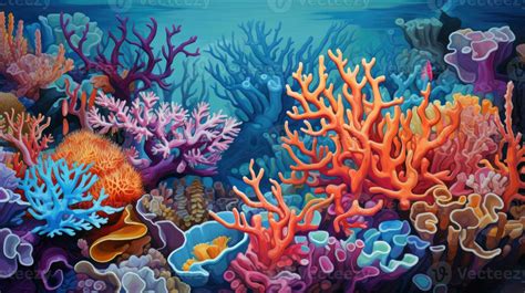 Underwater Sea World Ecosystem Bright Multi Colored Corals On The