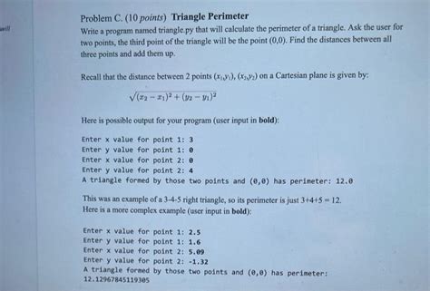 Solved Problem C 10 Points Triangle Perimeter Write A