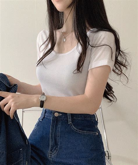 🔥기본 베이직템🔥 파스텔 컬러감 여름 U넥 기본 무지 데일리 얇은 골지 슬림핏 반팔 이너 티셔츠 화이트 핑크 옐로우 네이비 민트 블랙 흰티 레이어드룩 여름신상