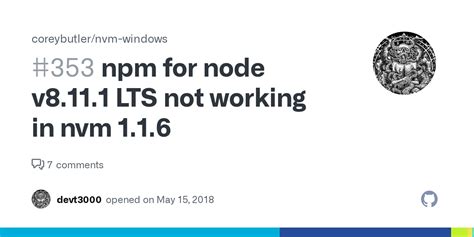 npm for node v8 11 1 lts not working in nvm 1 1 6 · issue 353