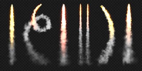 현실적인 우주 로켓 발사 트레일 화재 폭발 폭발 미사일 또는 총알 트레일 제트 항공기 프리미엄 벡터