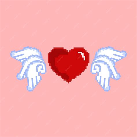 Pixel Art Of Love Icon With Angel Wing Premium Vector