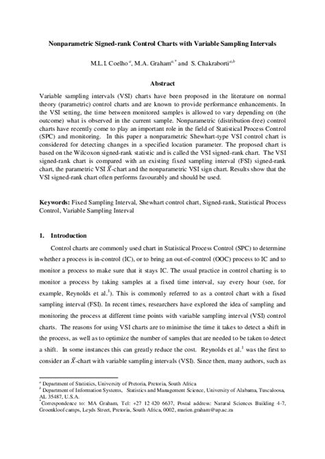 pdf nonparametric signed rank control charts with variable sampling intervals subha