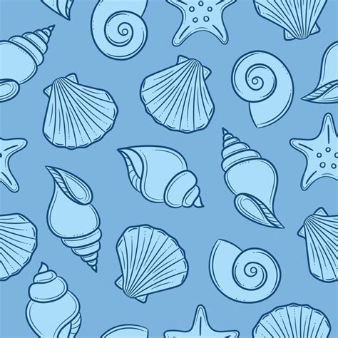 Premium Vector Blue Seashell Seamless Vector Pattern