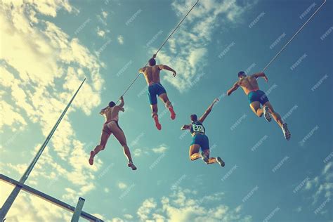 Pole Vaulters Soaring Through The Air Premium Ai Generated Image