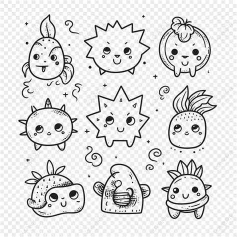 어린이 개요 스케치 드로잉을위한 귀여운 카와이 생물 벡터두꺼운 선웃다 Png 일러스트 무료 다운로드 Lovepik