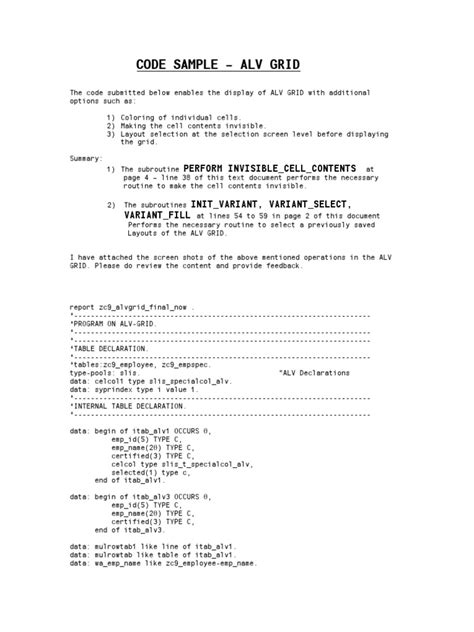 Abap Code Sample For Alv Grid For Cell Color Or Invisible Contents Abap Code Sample For Alv Grid For Cell Color Or Invisible Contents