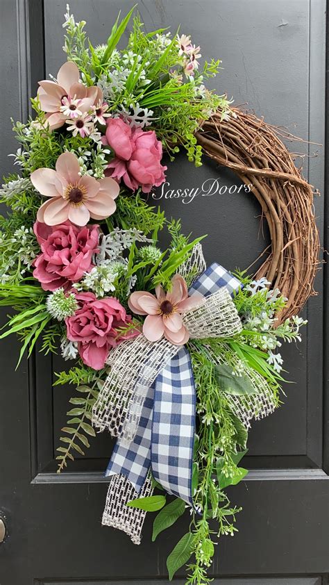 Spring And Summer Wreath Welcome Wreath Summer Door Wreath Sassy Doors Wreath