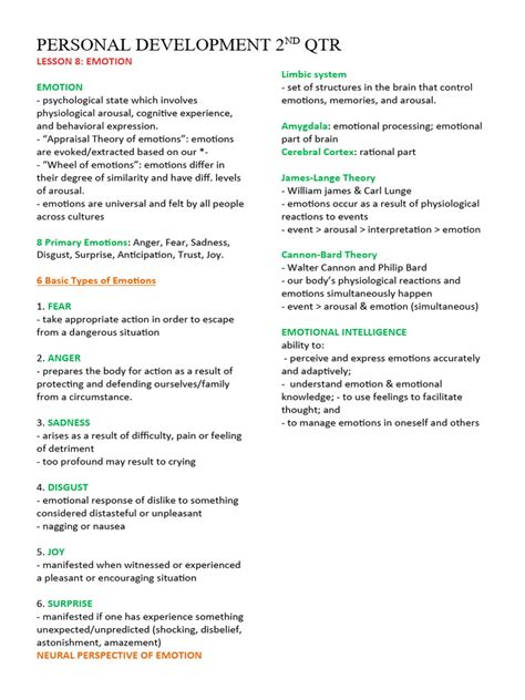 Stem 11 Personal Development 1st Semester 2nd Quarter Notes Pdf Emotions Intimate