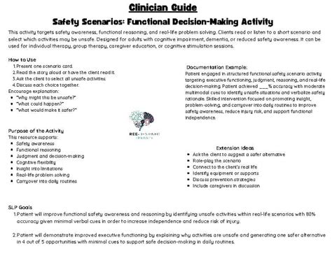 Cognitive Safety Scenarios Functional Decision Making Tasks For Adults
