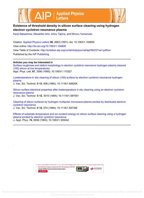 Pdf Existence Of Threshold Density In Silicon Surface Cleaning Using