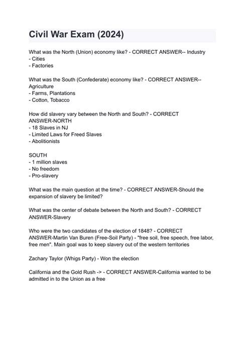 Civil War Exam 2024 Questions And Answers Latest Updated 2024 Civil War Ex Stuvia Us