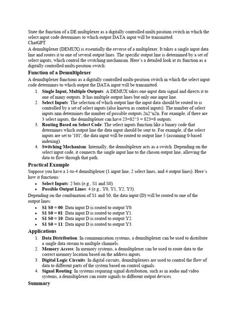 State The Function Of A De Multiplexer Pdf Computing Computer Science