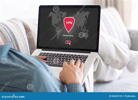 Man Holding Notebook App Vpn Creation Internet Protocols Protect Stock