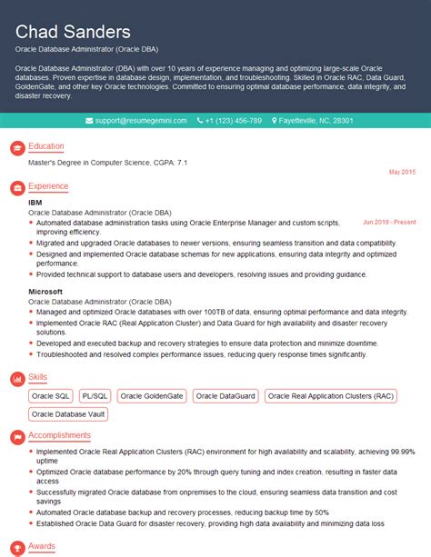 Oracle Database Administrator Oracle Dba Resume Template