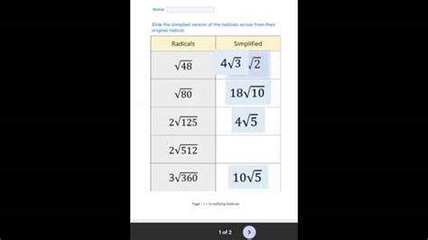Simplifying Radicals Matching Activity By Algebra Beagle TPT