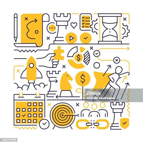 비즈니스 전략 객체 및 요소 선 아이콘 그림 모음입니다 아이콘 세트 또는 배너 템플릿 배경 주제에 대한 스톡 벡터 아트 및 기타 이미지 배경 주제 인적 자원 개발