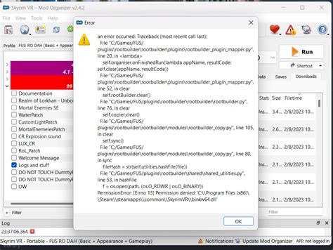 Mod Organizer Error Message Rskyrimvr