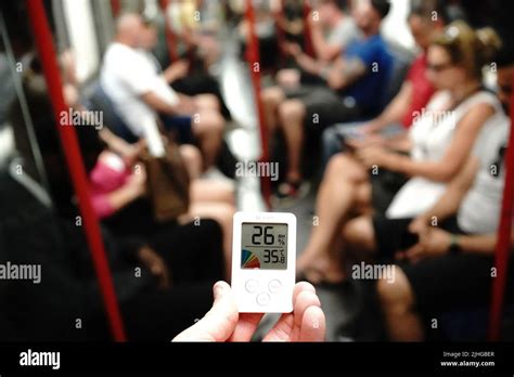 A Digital Thermometer Displaying A Temperature Of 35 8 Degrees Celsius On A Tube On The Central