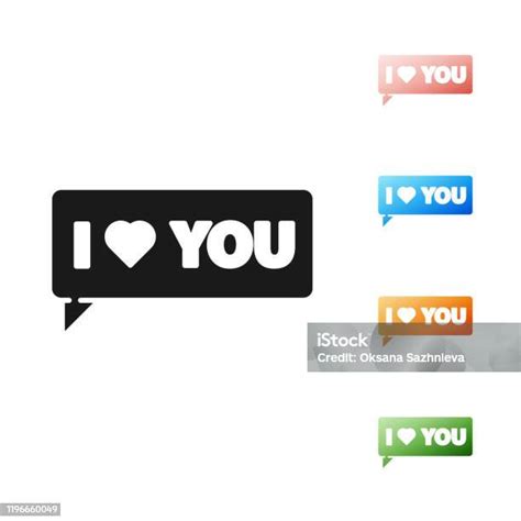 텍스트와 검은 음성 거품 나는 흰색 배경에 고립 된 아이콘을 사랑 해요 발렌타인 다채로운 아이콘을 설정합니다 벡터 일러스트레이션 개념에 대한 스톡 벡터 아트 및 기타 이미지