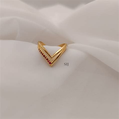 shimmering ruby dual layer v shaped vangi finger ring south india jewels