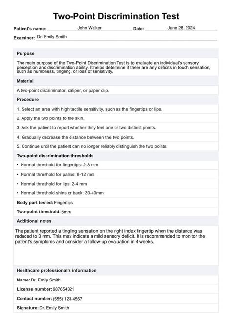 Two Point Discrimination Test And Example Free Pdf Download