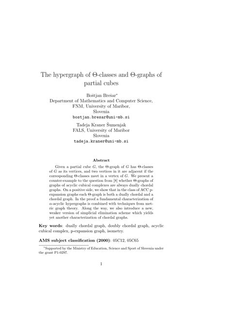 Pdf The Hypergraph Of Θ Classes And Θ Graphs Of Partial Cubes