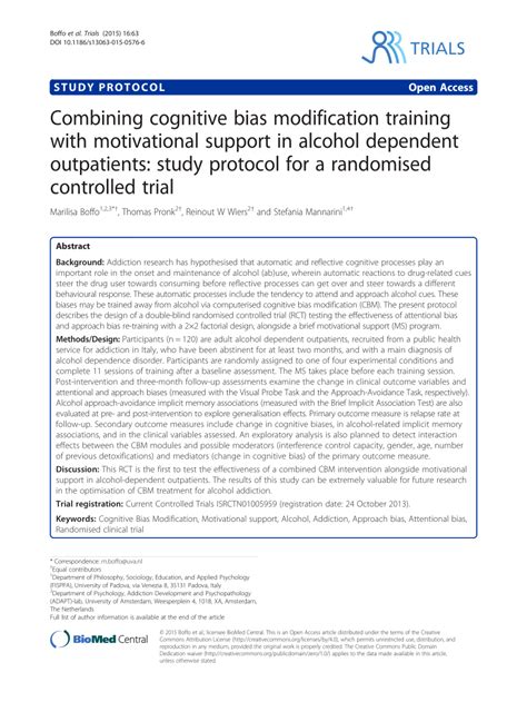 Pdf Combining Cognitive Bias Modification Training With Motivational Support In Alcohol